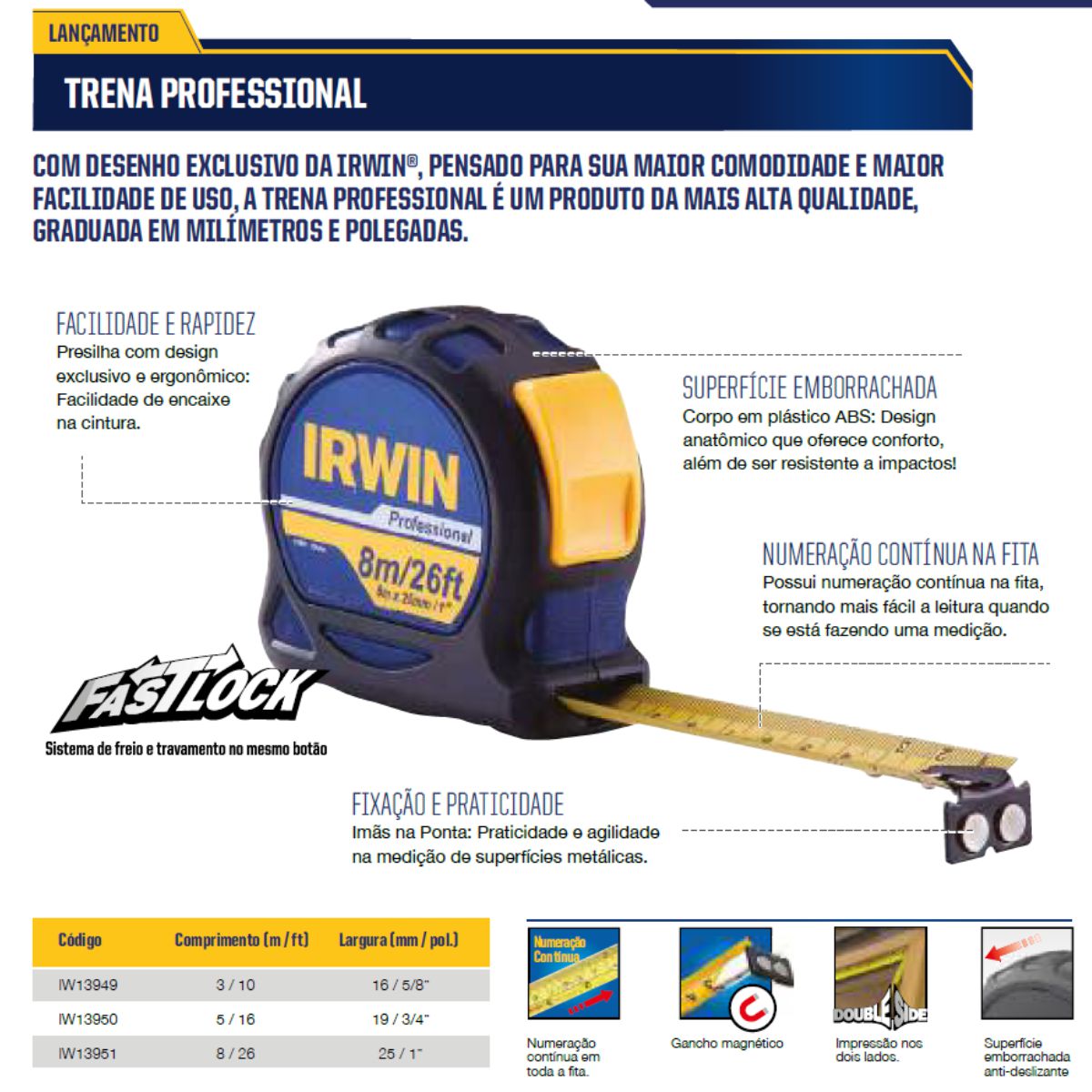 Trena Irwin Profissional Emborrachado 8m X 25mm Iw13951 - Ferrablu - A ...