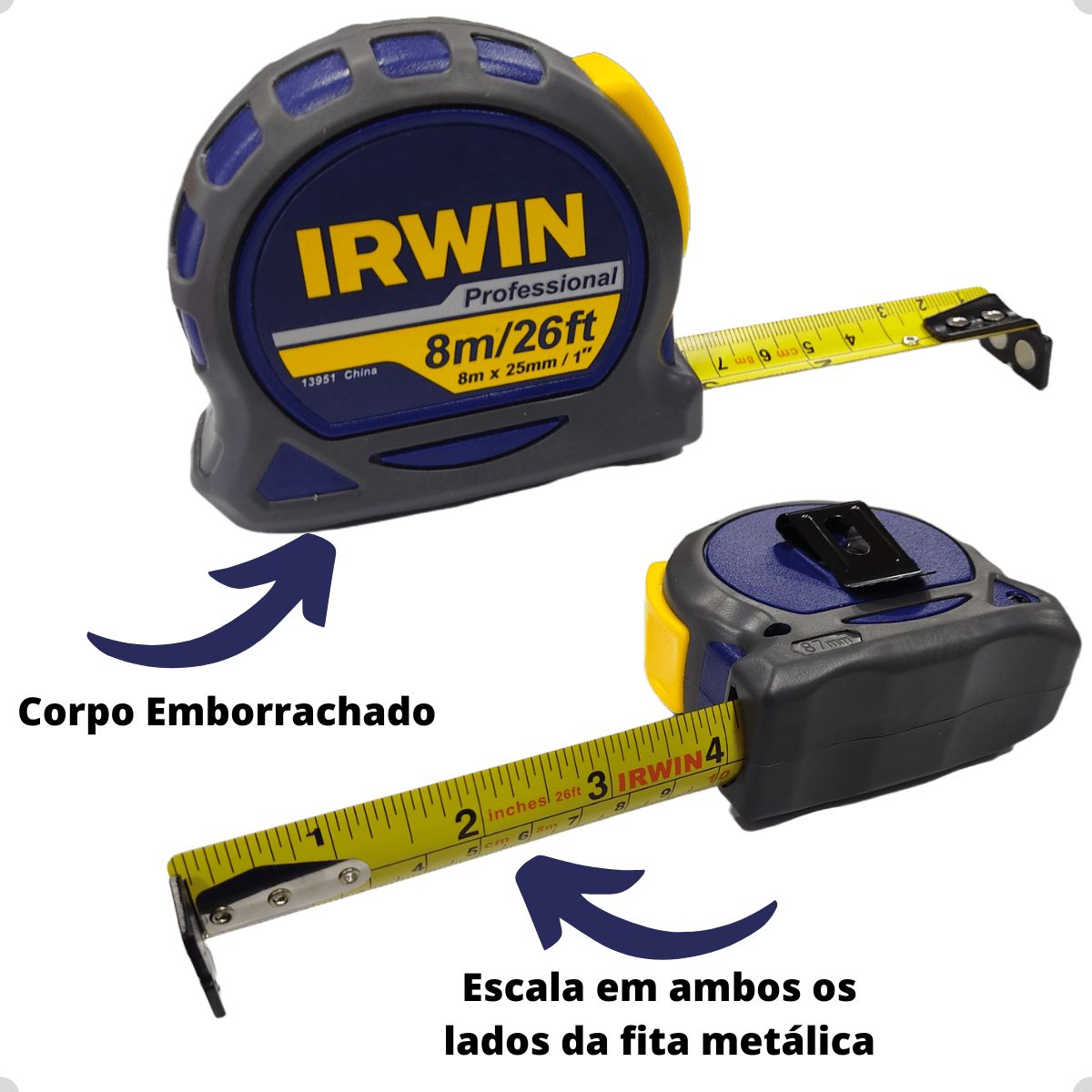 Trena Irwin Profissional Emborrachado 8m X 25mm Iw13951 - Ferrablu - A ...