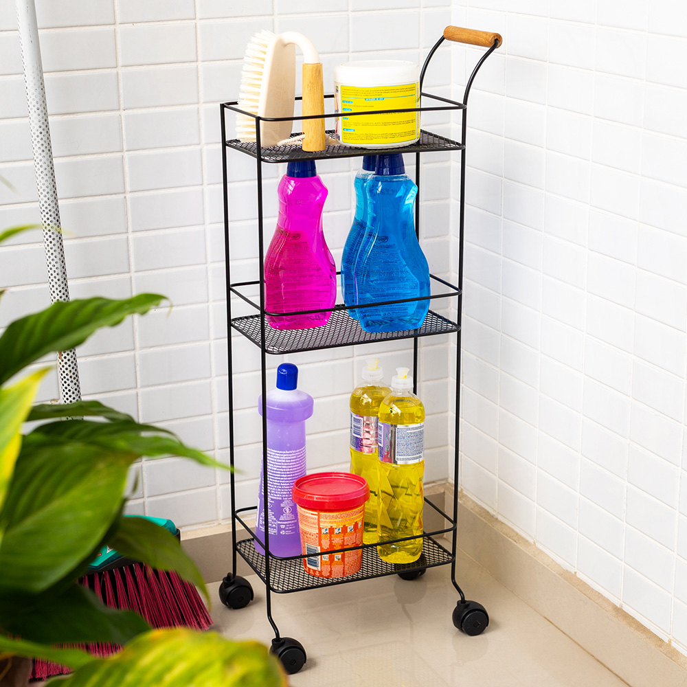 Prateleira Carrinho Multiuso Triplo De Chão Com Rodizios - Zm Store