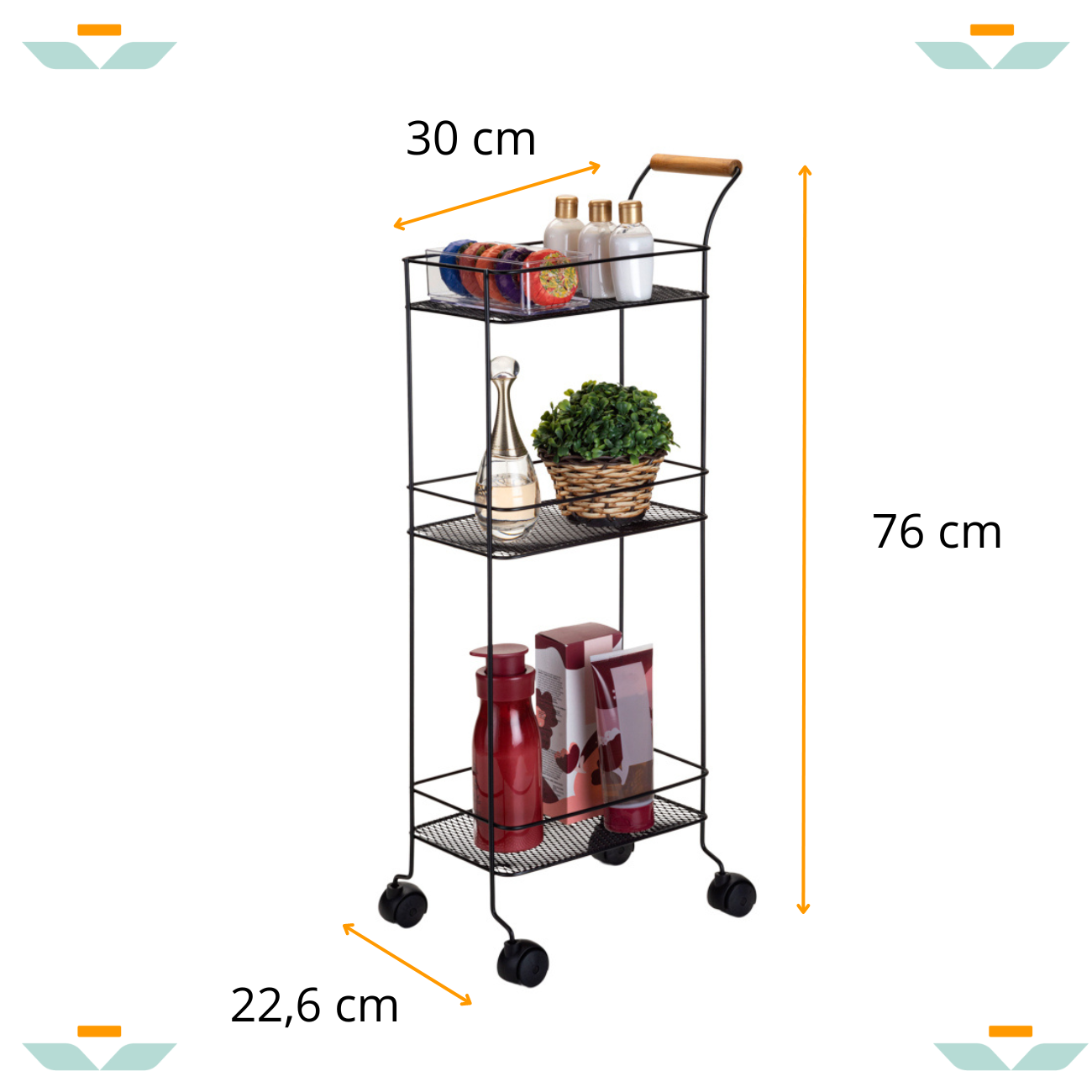 Prateleira Carrinho Multiuso Triplo De Chão Com Rodizios - Zm Store