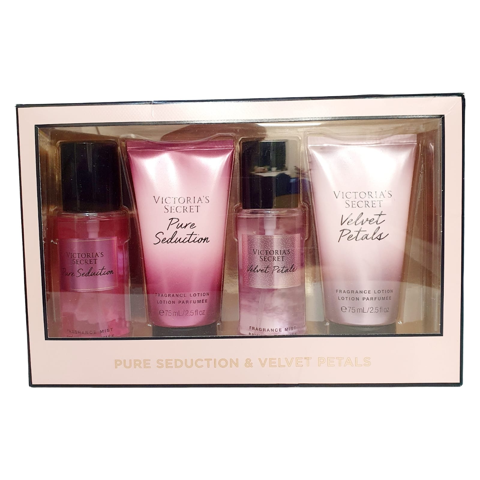 Kit Victoria's Secret Pure Seduction & Velvet Petals - Body Splash 2x75ml + Body Lotion 2x75ml ...