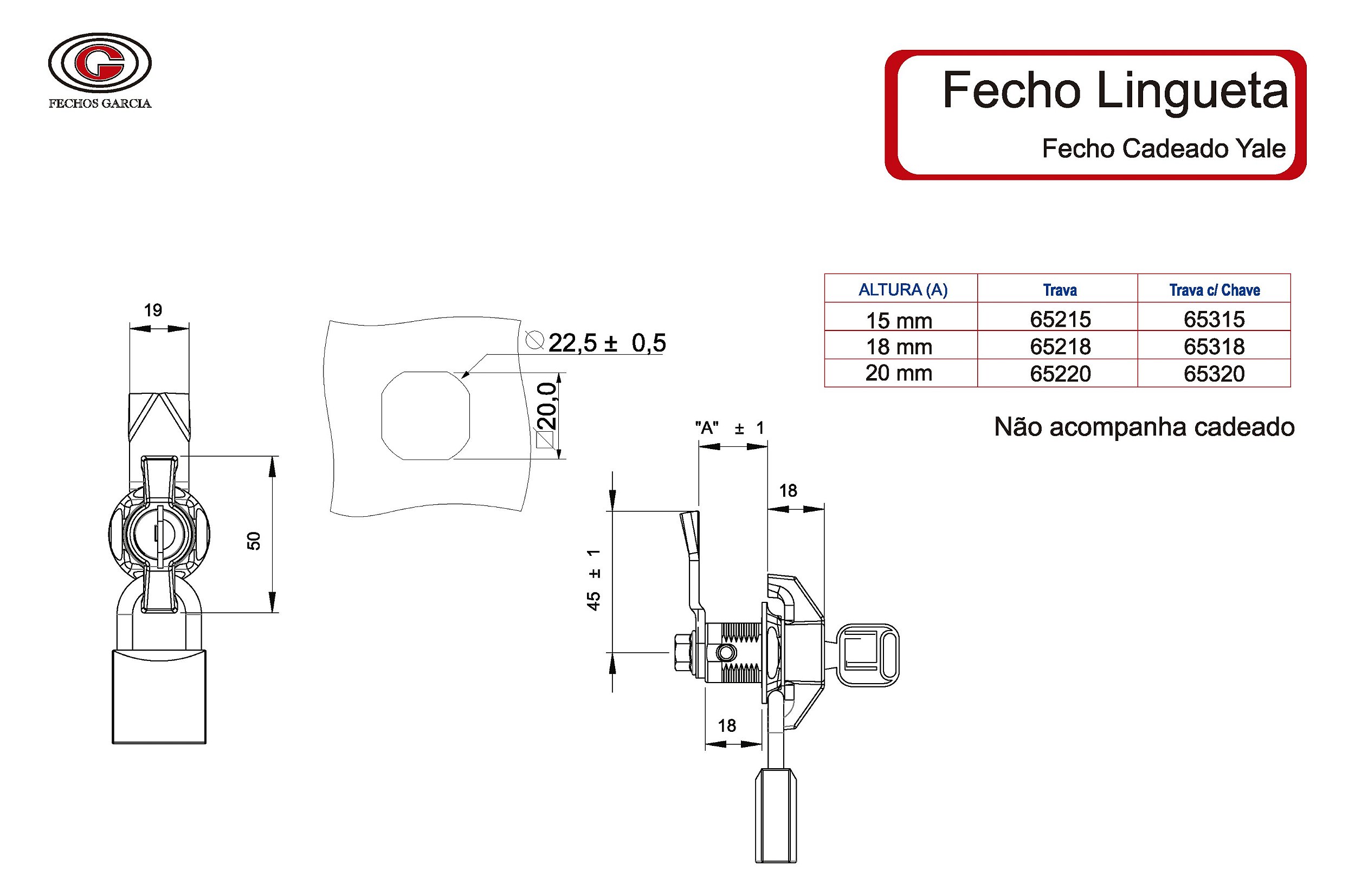 Fecho Lingueta Cadeado Yale - Fechos Garcia