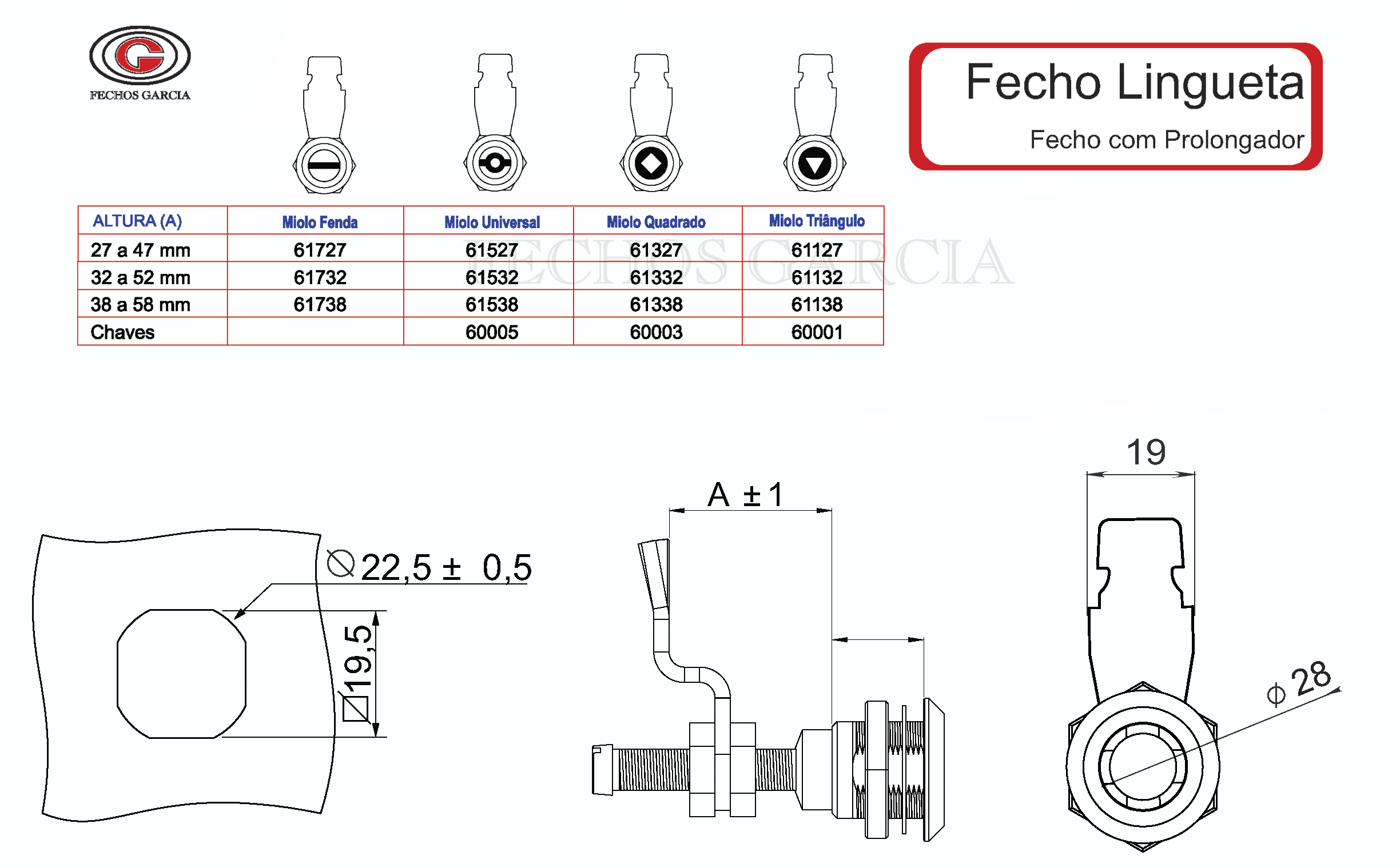 Fecho Lingueta com Prolongador - Fechos Garcia