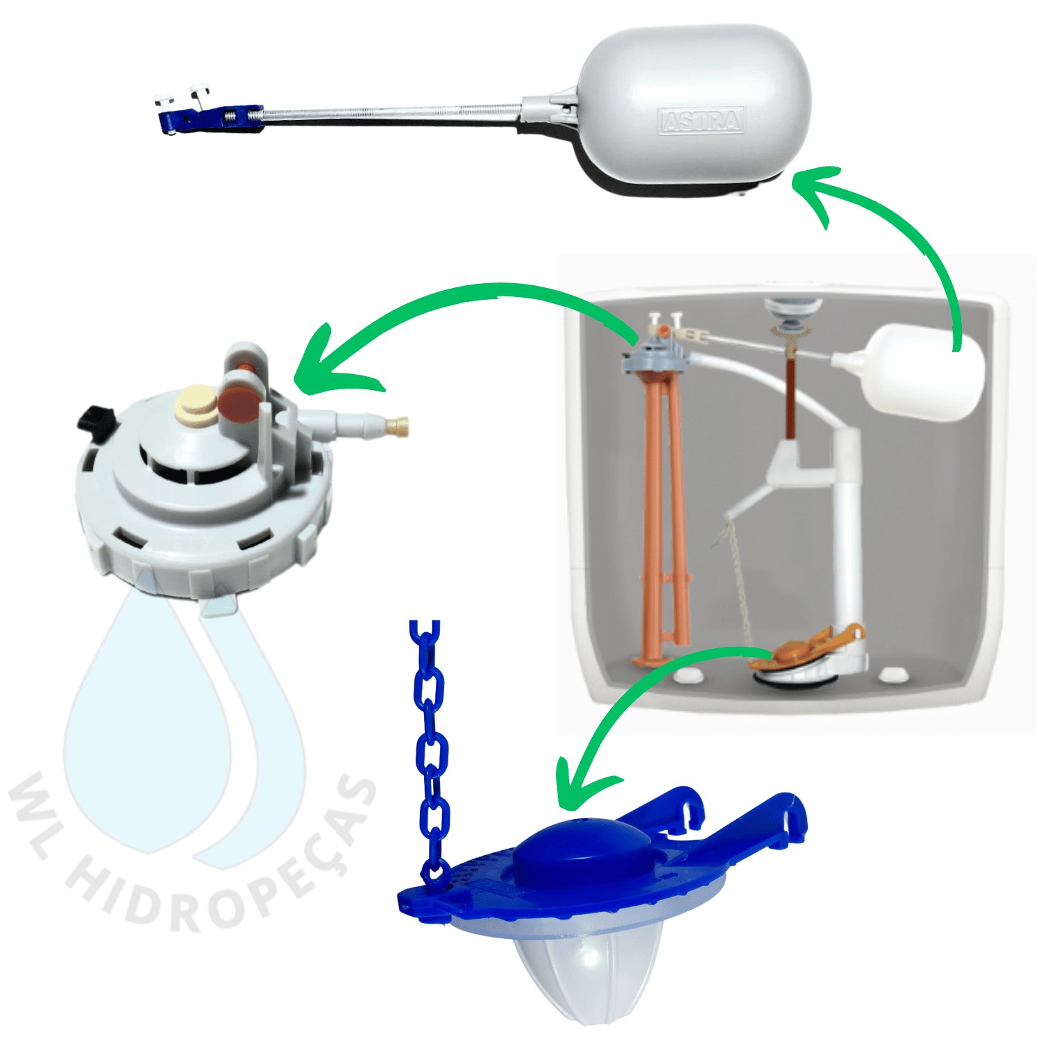 Reparo Caixa Acoplada Boia/cabeçote/obturador Universal Astra - WL ...