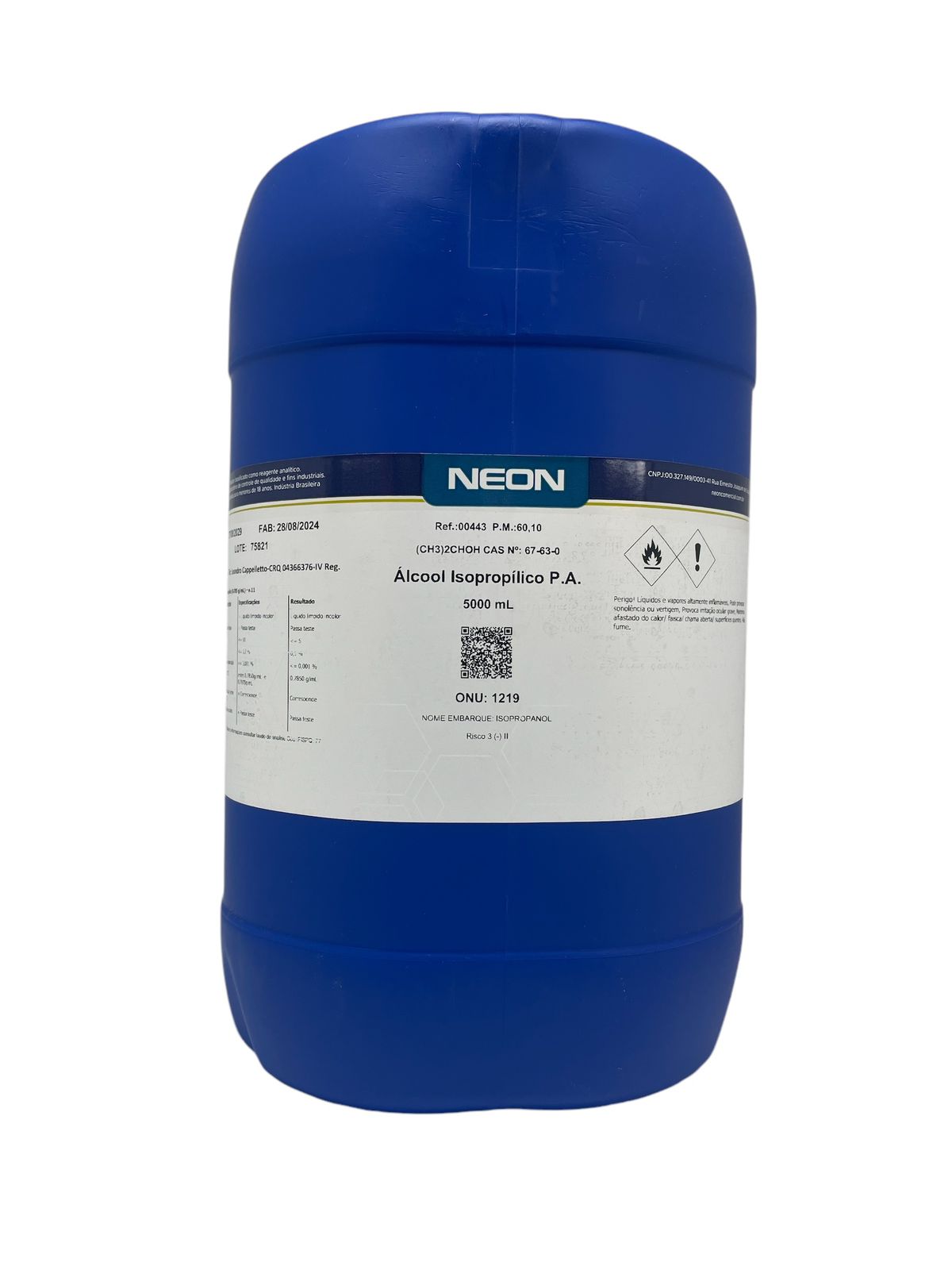 Álcool Isopropílico (Isopropanol) 99,5% PA Galão 5L - NEON - Labstock ... Álcool Isopropílico (Isopropanol) 99,5% PA Galão 5L - NEON - Labstock ...