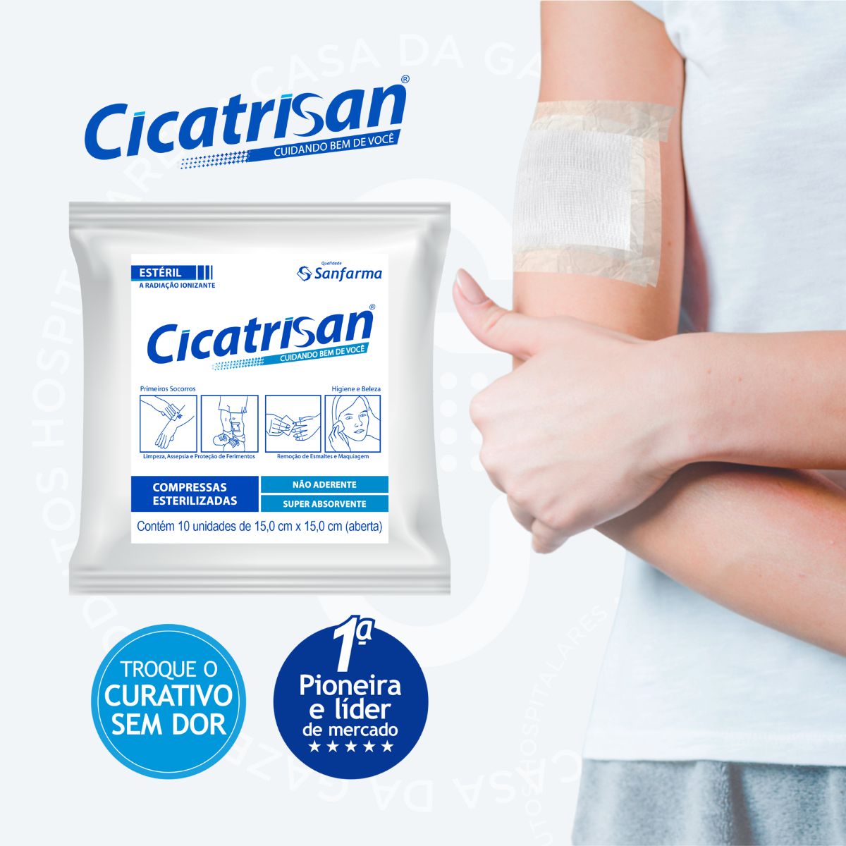 Compressa Gaze Não Aderente Estéril Cicatrisan 30 Env (300 Unidades) - Casa da Gaze Produtos ...