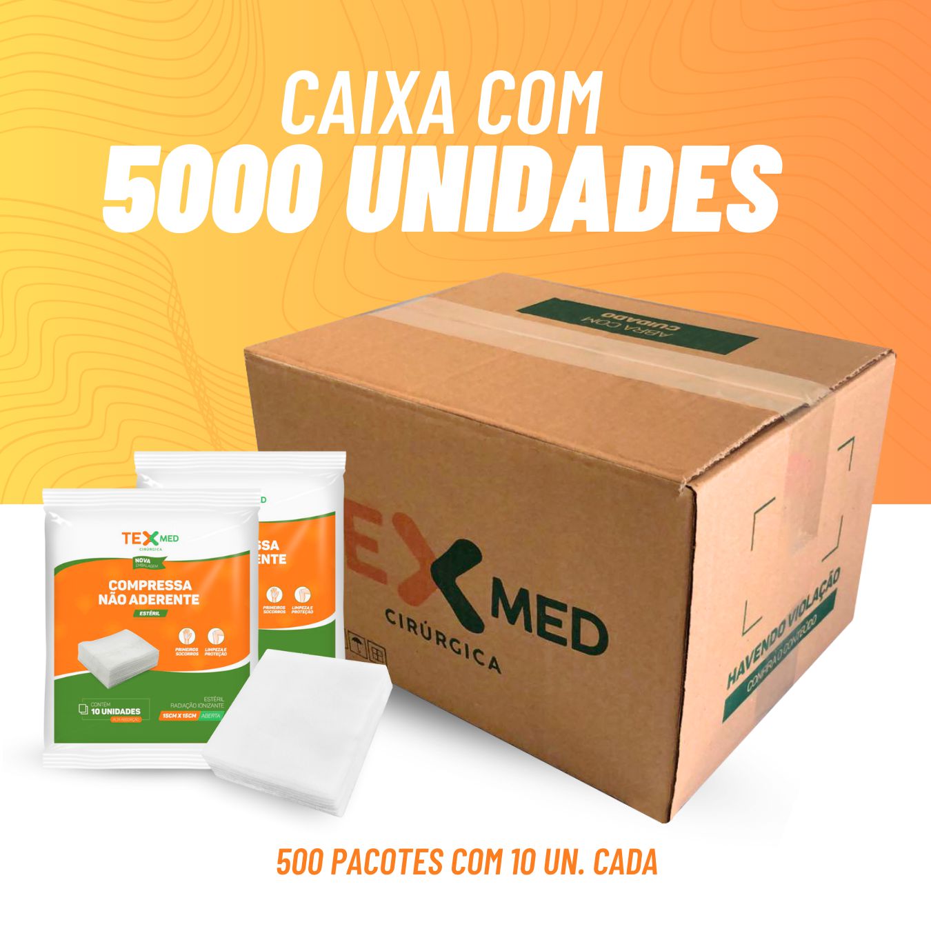 Compressa Gaze Não Aderente Estéril Texmed 500 Envelopes - Casa da Gaze Produtos Hospitalares