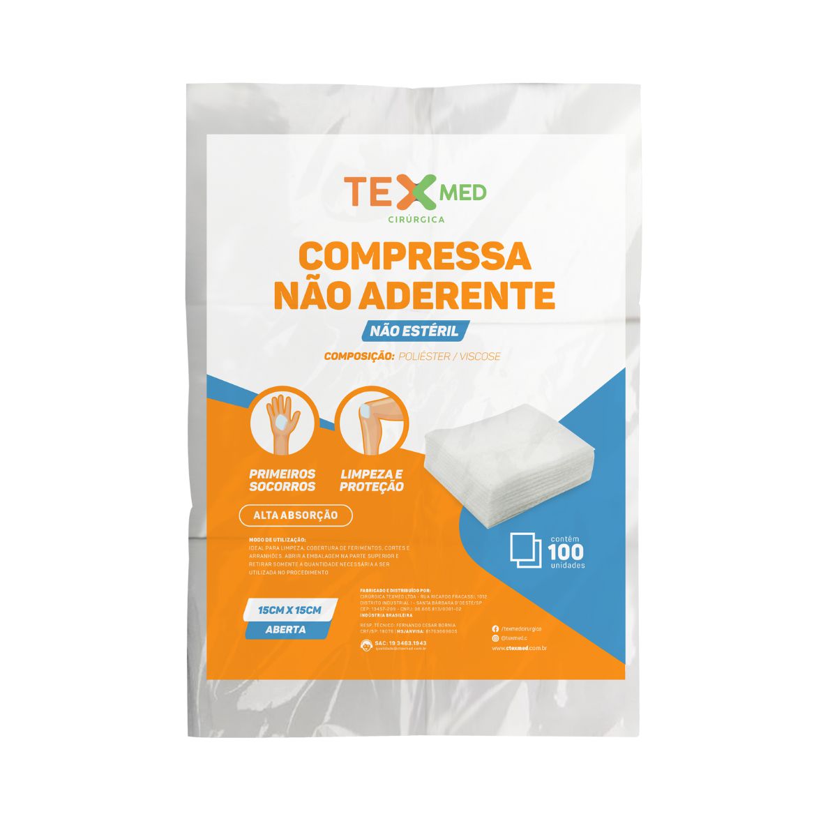 Compressa Não Aderente Texmed Premium 100 Unidades - Casa da Gaze Produtos Hospitalares