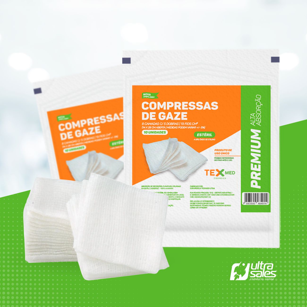 Compressa De Gaze Estéril Texmed 13 Fios 50 Envelopes - Casa da Gaze Produtos Hospitalares