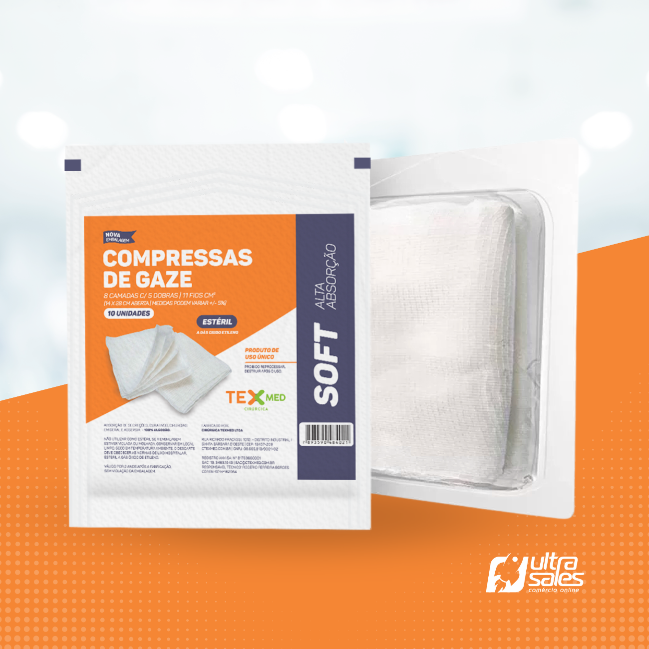 Compressa Gaze Estéril Hidrófila Texmed 13 fios 300 Unidades - Casa da Gaze Produtos Hospitalares