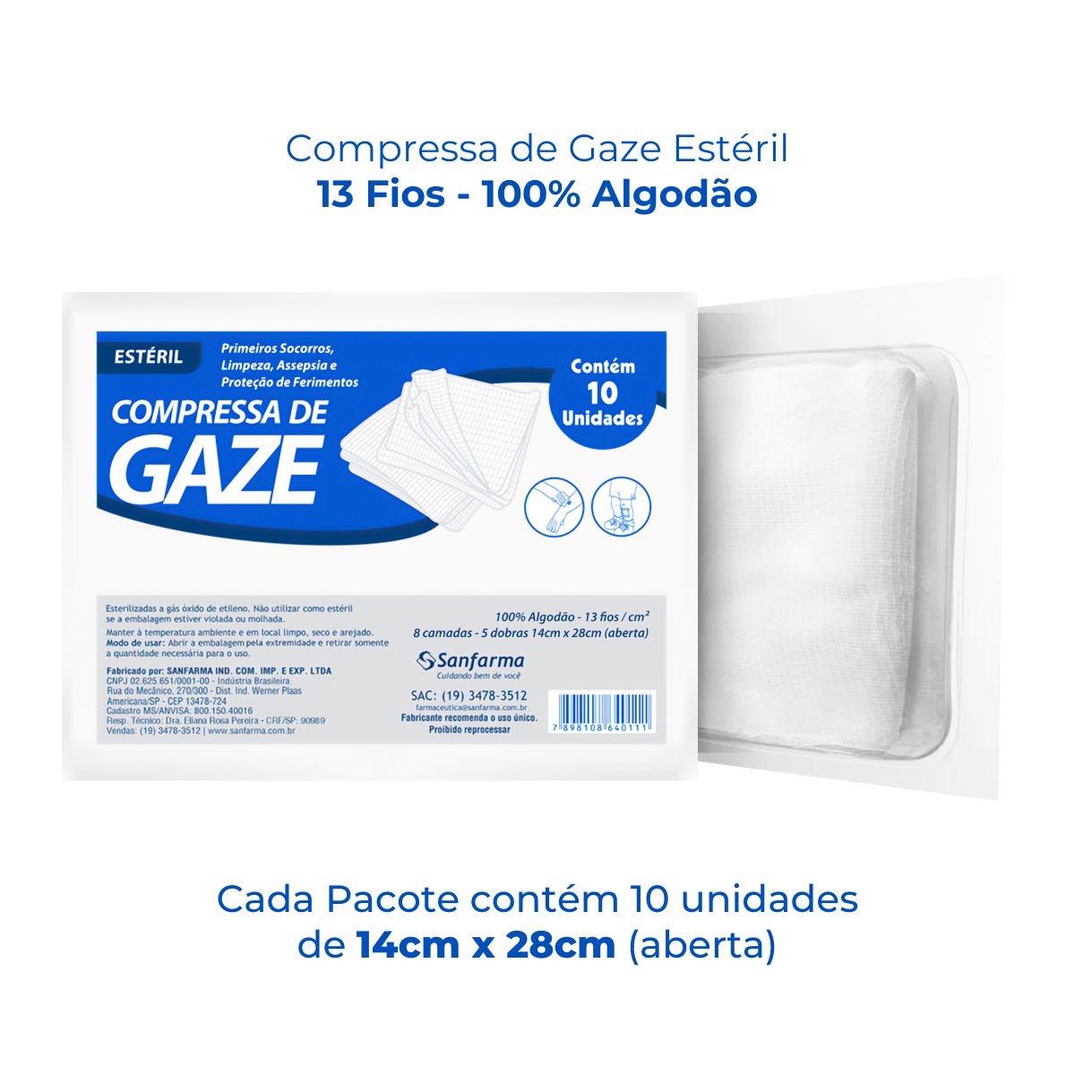 Compressa Gaze Estéril Hidrófila Texmed 13 fios 300 Unidades - Casa da Gaze Produtos Hospitalares