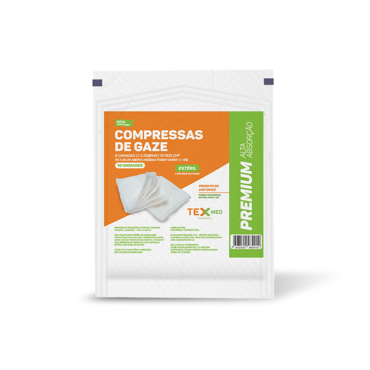 Compressa Gaze Estéril Hidrófila Texmed 13 fios 100 Unidades - Casa da ...