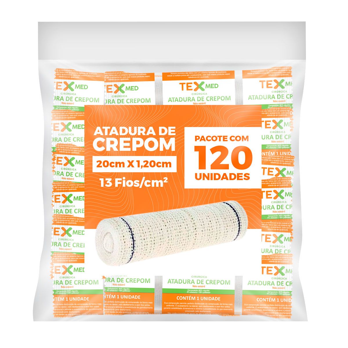 Atadura de Crepom 20cm x 1,20m 13 Fios Texmed - Pacote com 120 un - Casa da Gaze Produtos ...