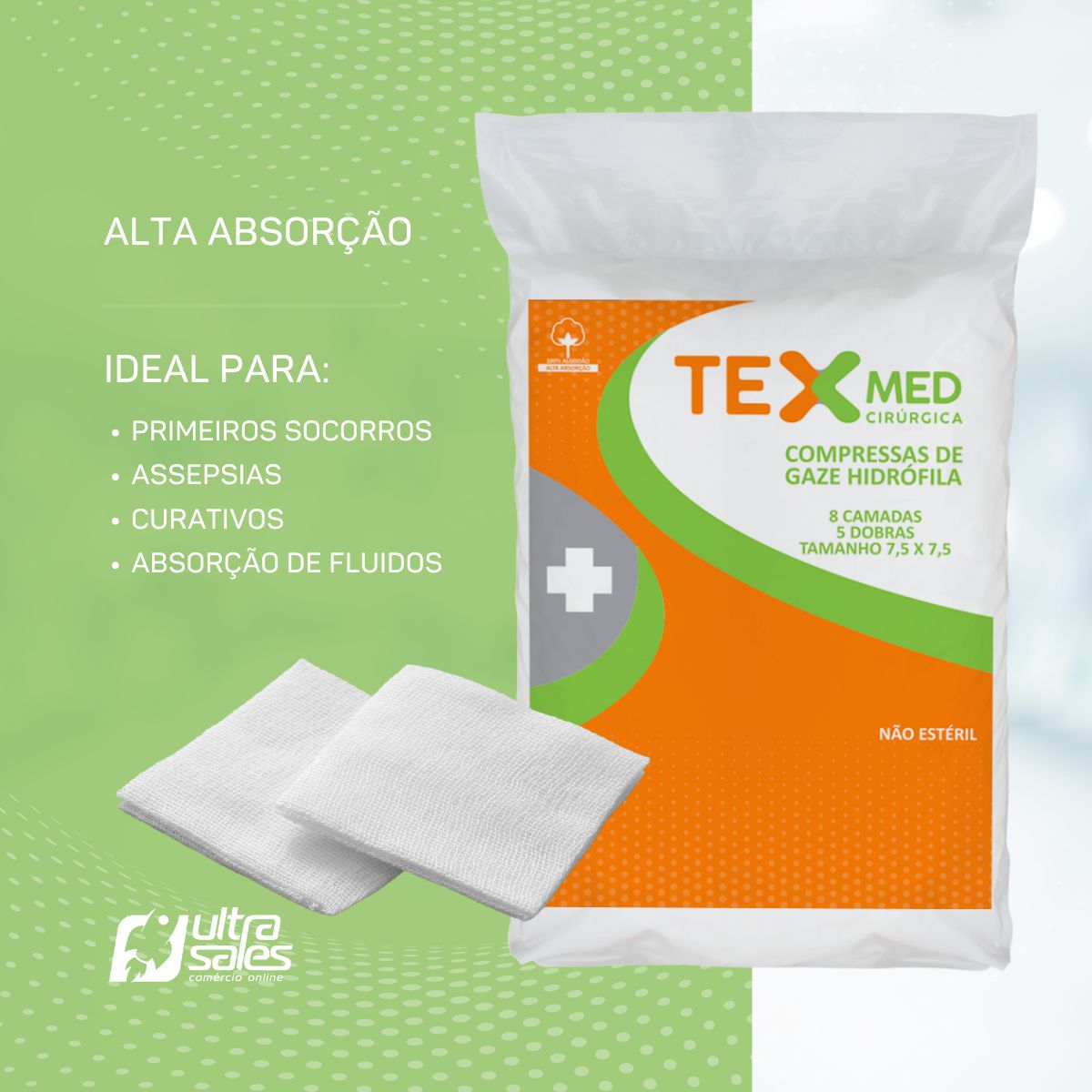 Compressa de Gaze Hidrófila Texmed 13 Fios Não Estéril 500 Unidades - Casa da Gaze Produtos ...