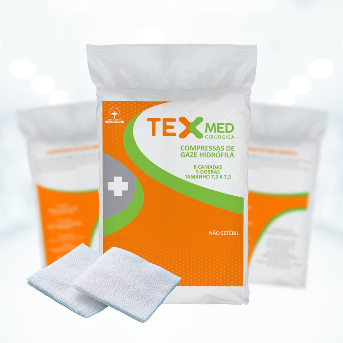 Compressa de Gaze Hidrófila Texmed Plus 13 Fios 500 Unidades - Casa da Gaze Produtos Hospitalares