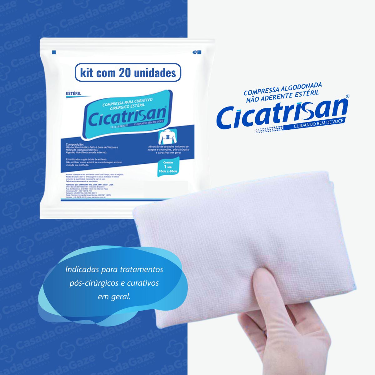 Compressa Cirurgica Curativo Estéril Cicatrisan 10x60 20 Un - Casa da ...