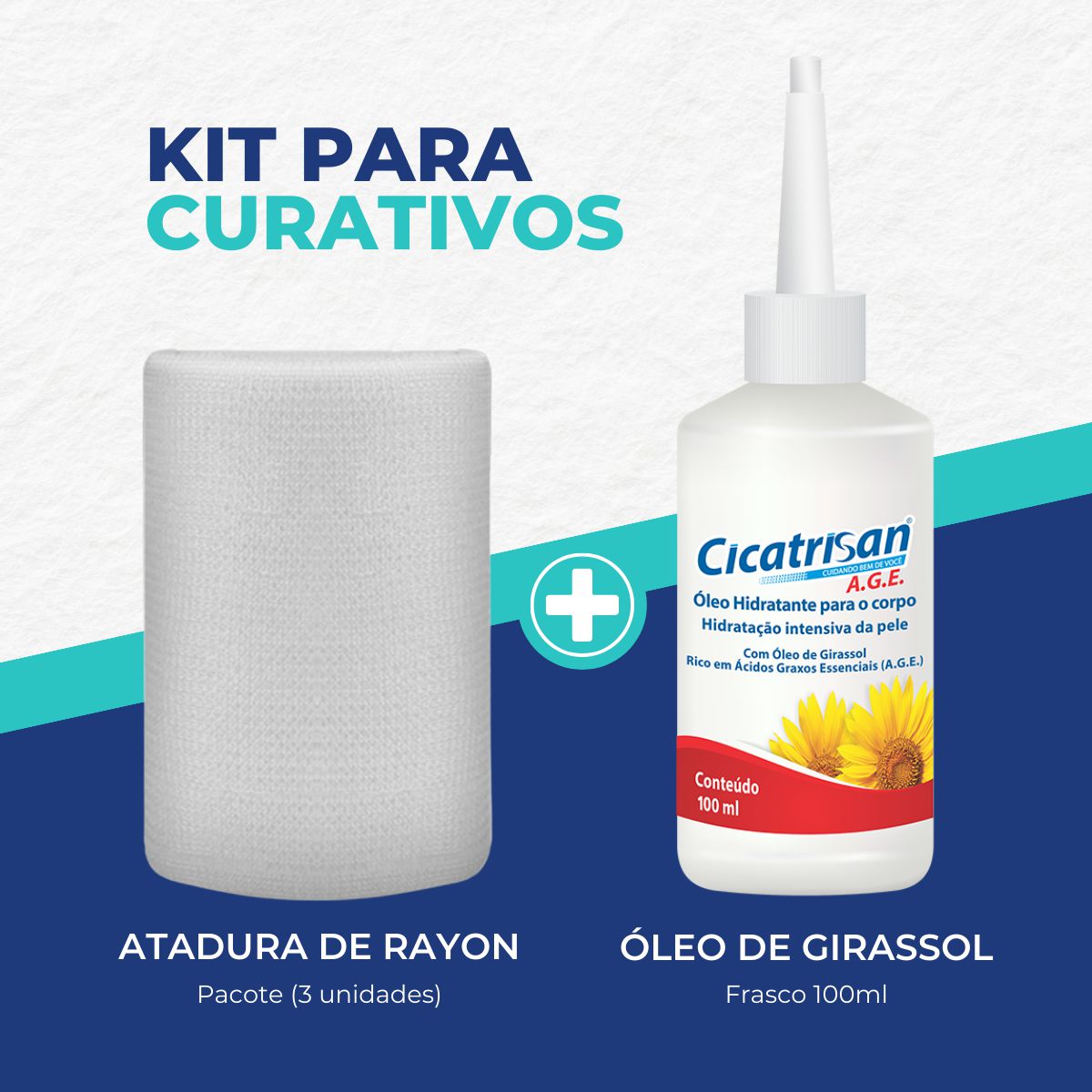 Atadura Rayon Bandagem 7,5cm x 5m 3 Unid + Oleo de Girassol - Casa da Gaze Produtos Hospitalares