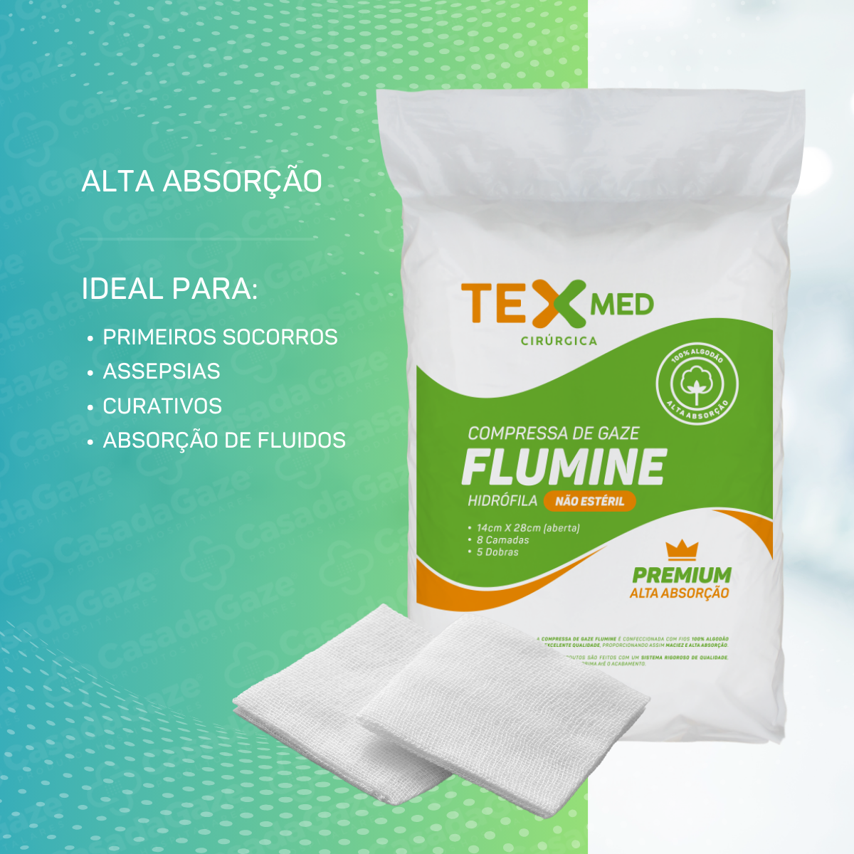 Compressa de Gaze Hidrófila Texmed 11 Fios 500 Unidades - Casa da Gaze Produtos Hospitalares