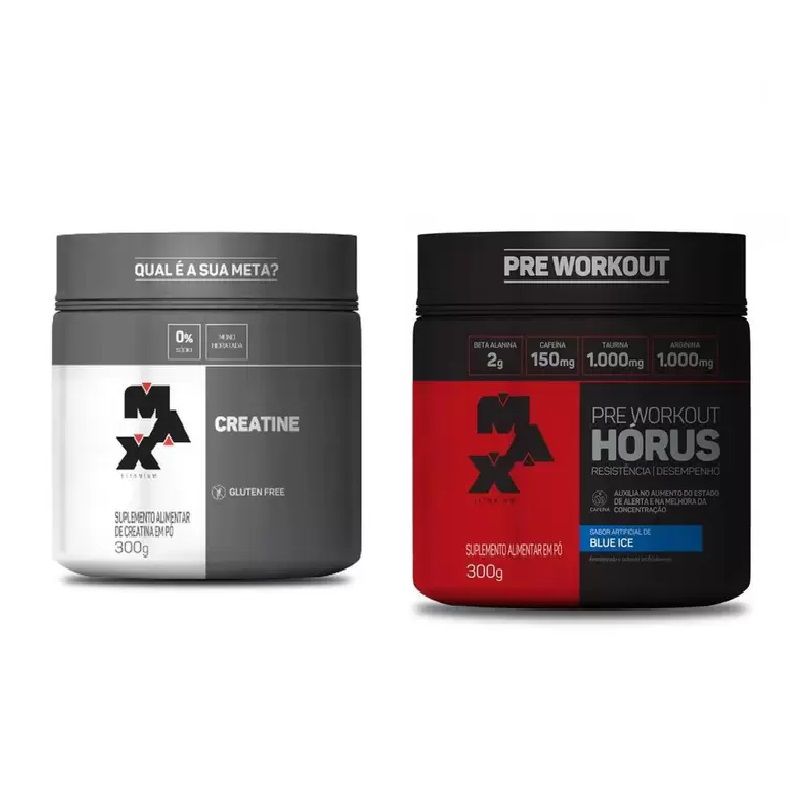 Promopack Max Titanium Pré Workout Hórus Sabor Blue Ice 300g + Creatina ...