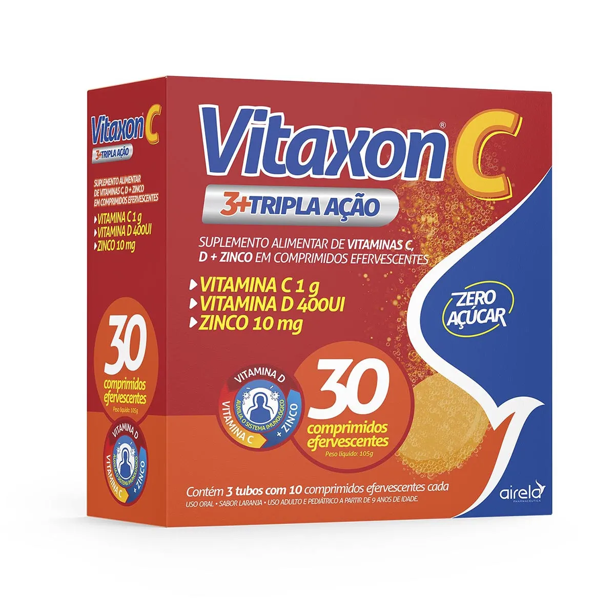 Suplemento Alimentar Airela Vitaxon C 3+ Tripla Ação Sabor Laranja 30 ...