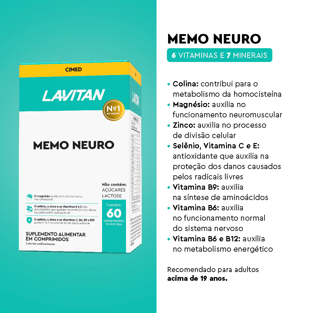 Suplemento Vitamínico Lavitan Memo Neuro 60 Comprimidos Revestidos ...