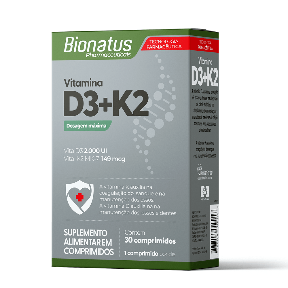 Suplemento Alimentar Bionatus Vitamina D3 + K2 30 Comprimidos - Resilifarma - Saúde em primeiro ...