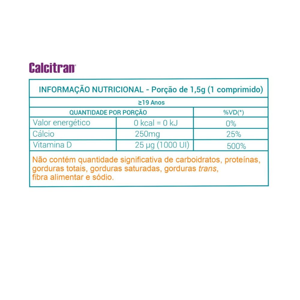 Suplemento Alimentar Calcitran D3 1000UI 30 Comprimidos Revestidos ...