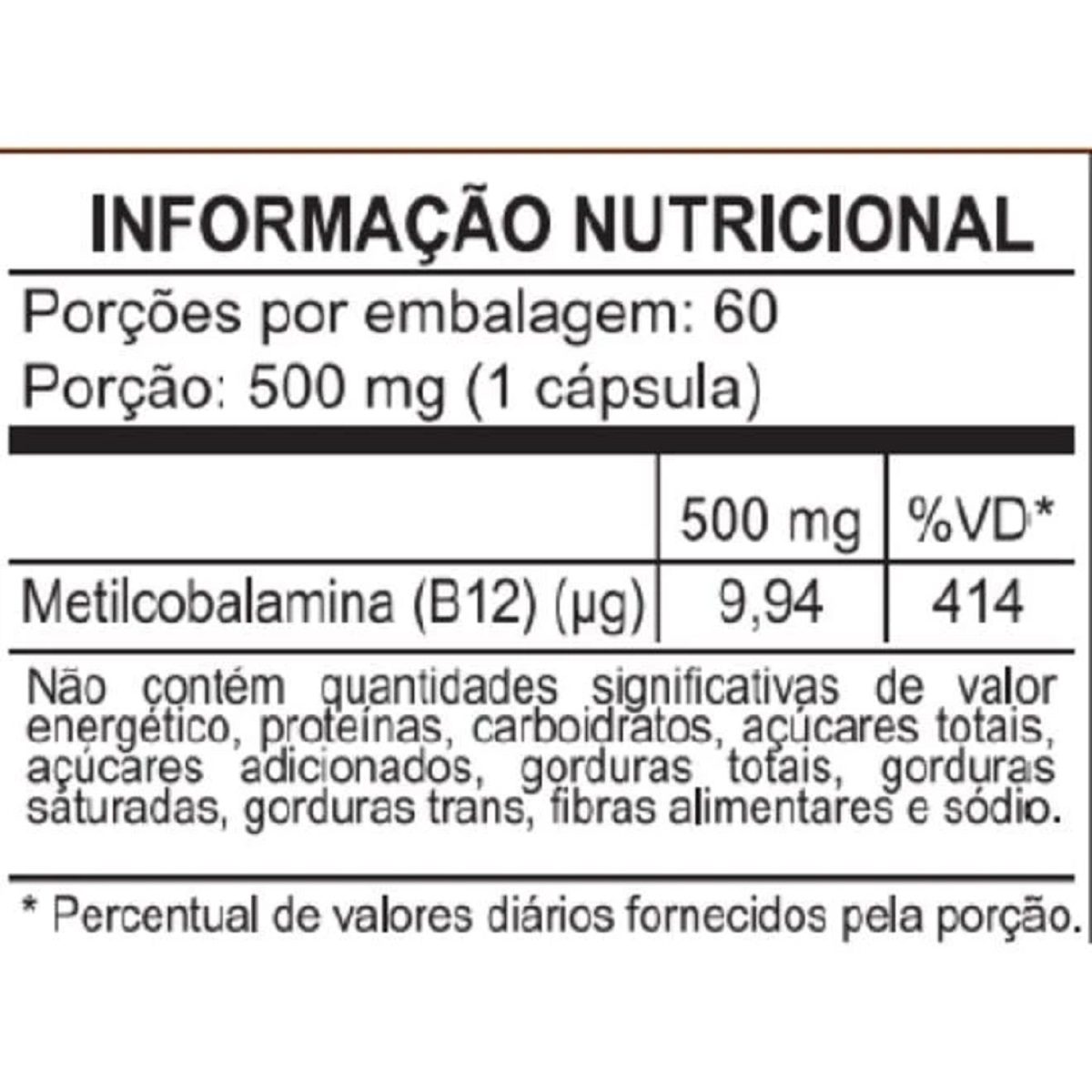 Suplemento Alimentar B12 Metilcobalamina Dose Máxima 60 Cápsulas ...