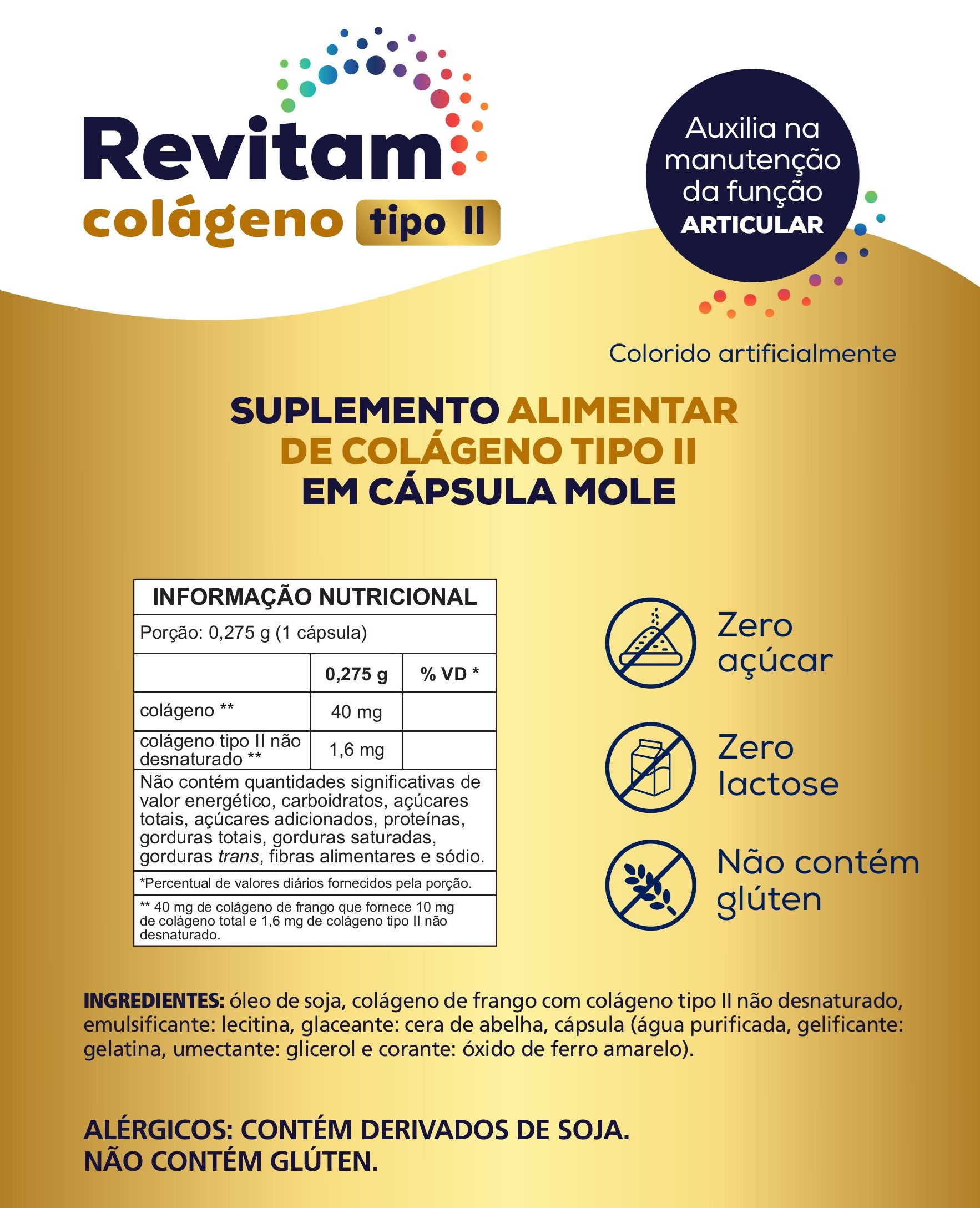 Suplemento Alimentar Revitam Colágeno Tipo II 30 Cápsulas Moles ...