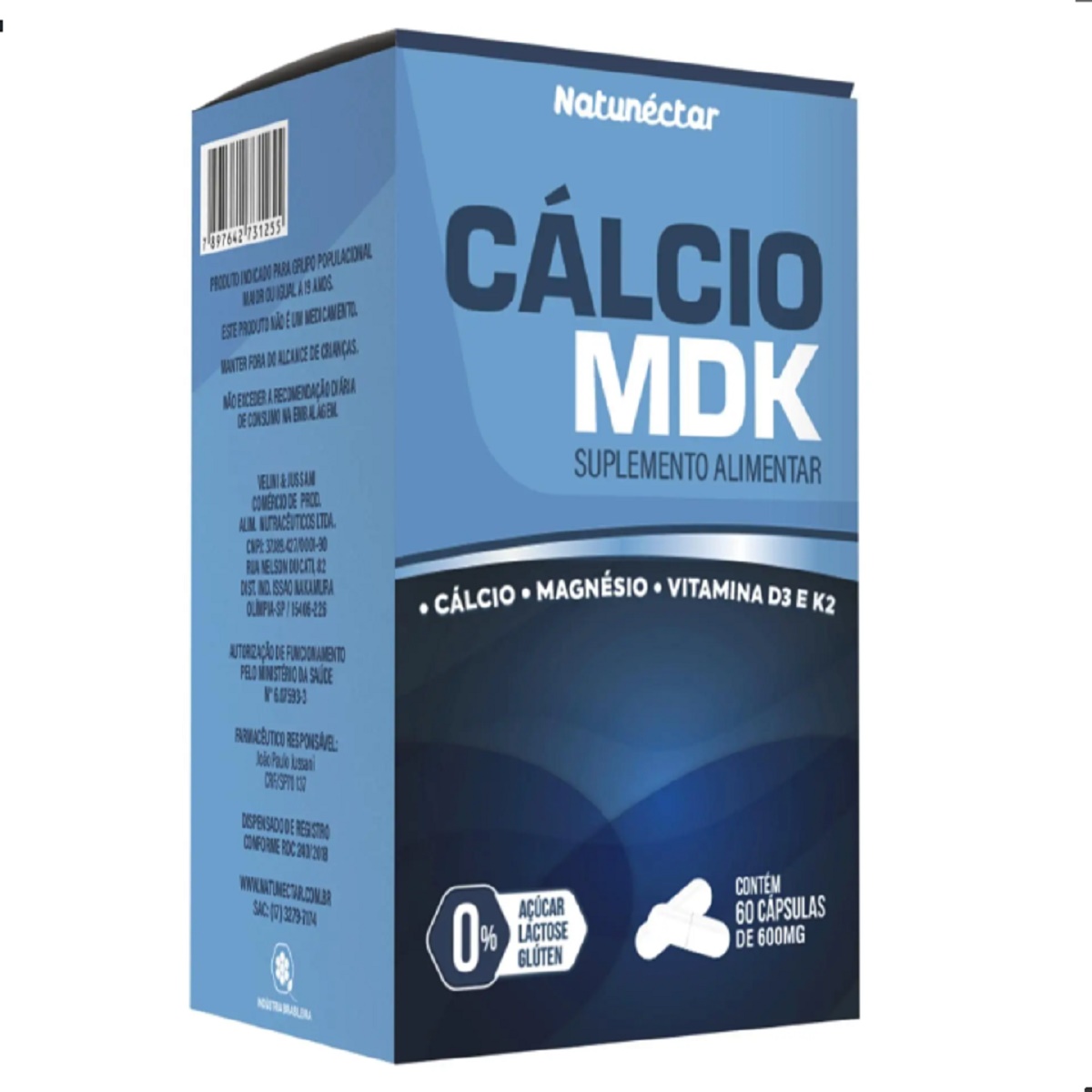 Suplemento Alimentar Cálcio MDK Natunéctar 600mg 60 Cápsulas ...
