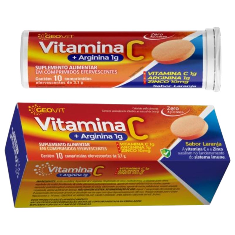 Suplemento Alimentar Vitamina C + Arginina 1g Geovit 10 Comprimidos ...