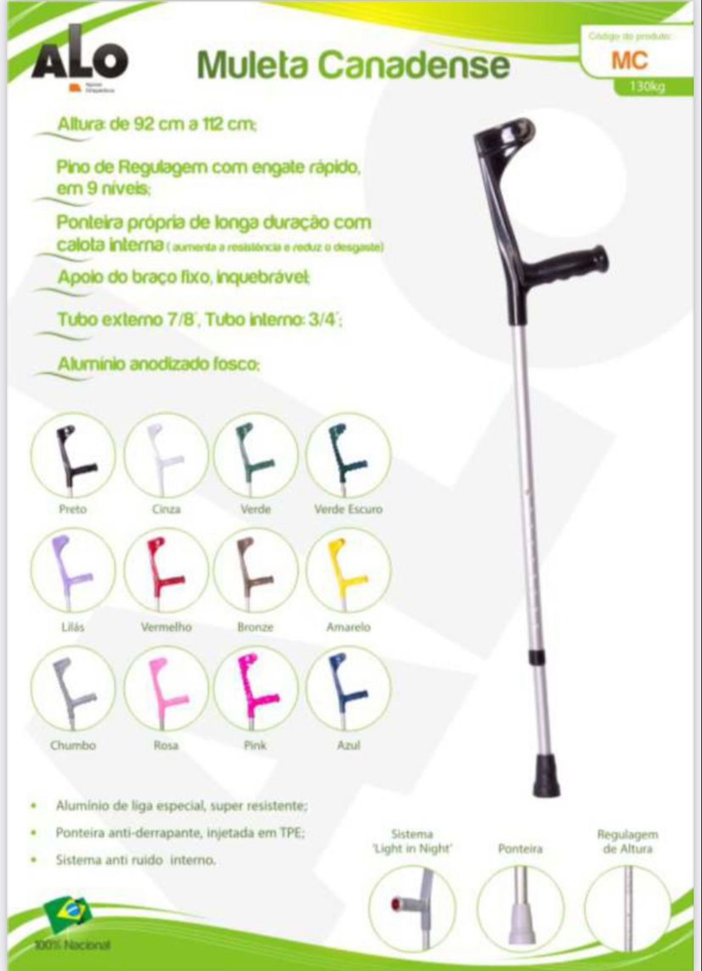 Muleta Canadense Alumínio Preta com Regulagem de Altura (Unidade) - Alo ...