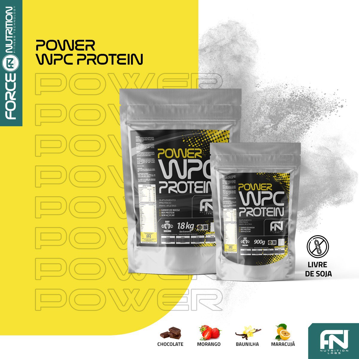 WHEY PROTEIN CONCENTRADO POWER 900G – 19G - Force Nutrition Labs