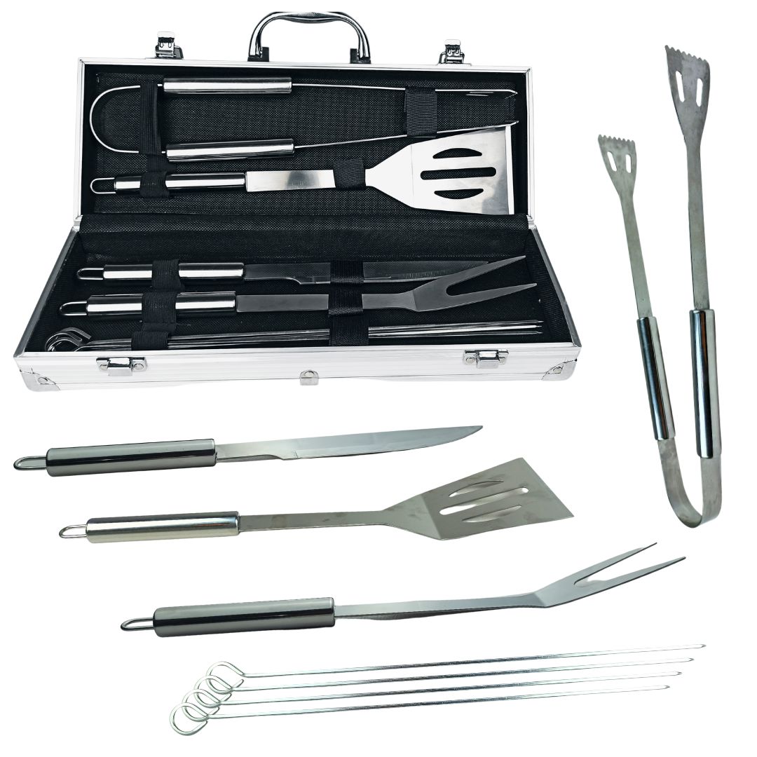 Kit Churrasco Inox Com Maleta Churrasqueiro Profissional - America Lagos