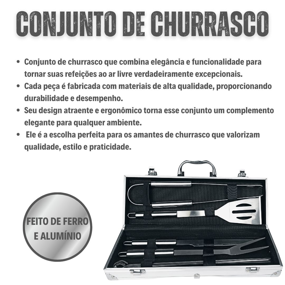 Kit Churrasco Inox Com Maleta Churrasqueiro Profissional - America Lagos