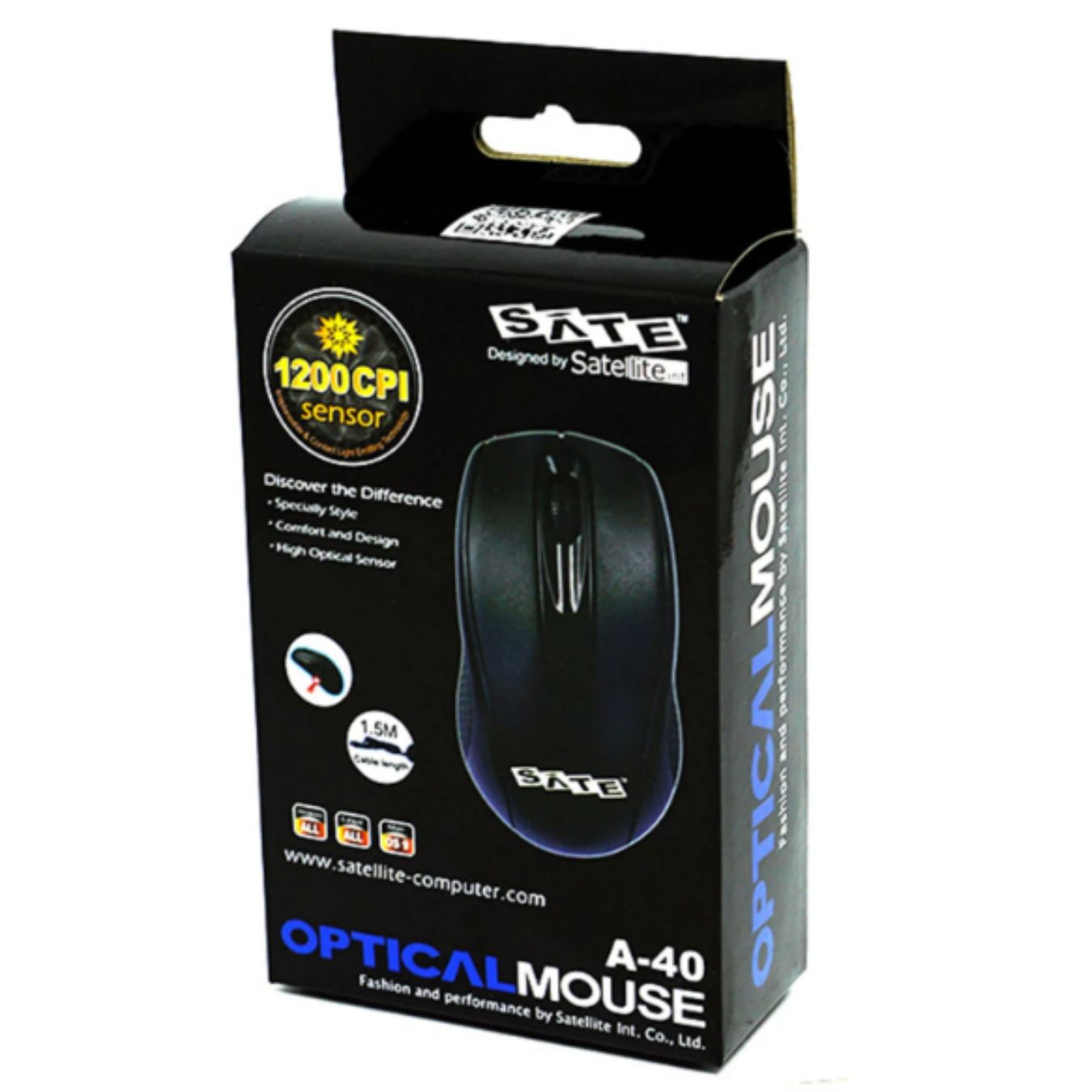Mouse Sate A-40 Optico USB Preto - Satellite - Sacks Center