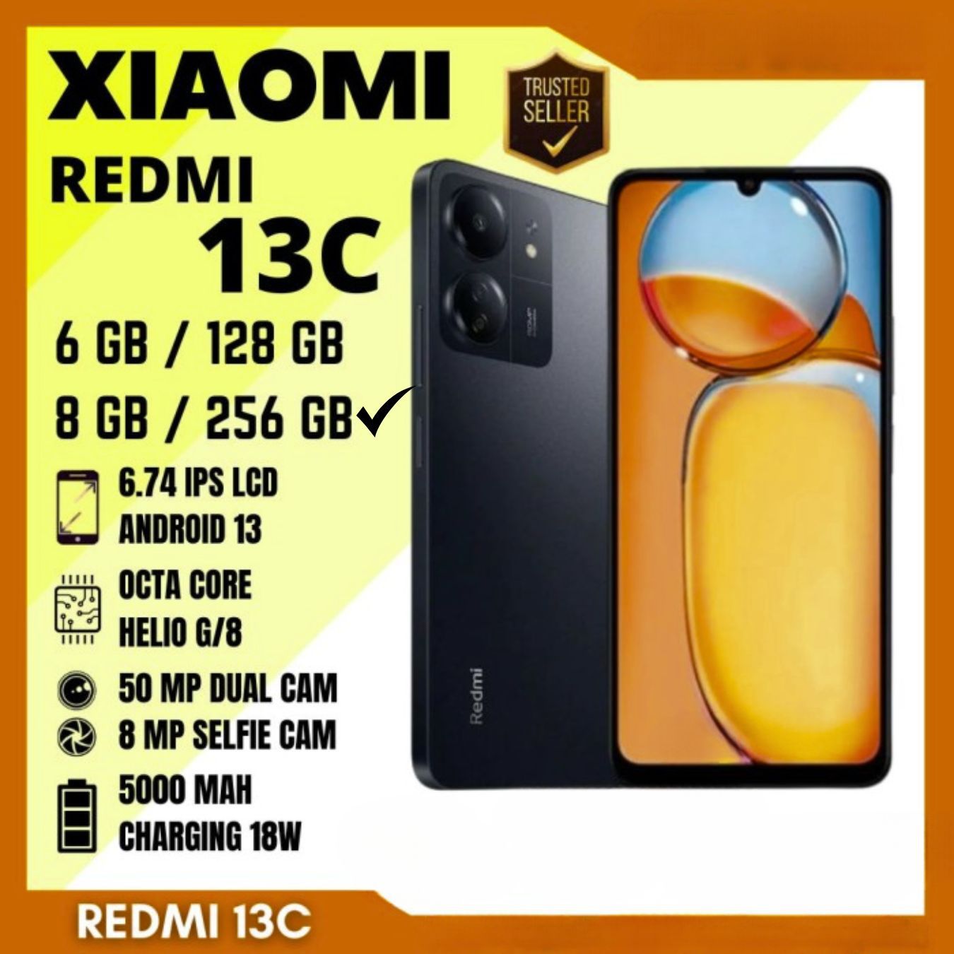 Xiaomi Redmi 13C Dual SIM 256GB 8GB RAM Cor:Preto - Sacks Center