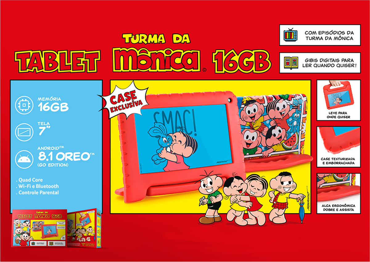 Tablet Turma da Mônica Multilaser 7 Polegadas 16GB vermelho - De ...