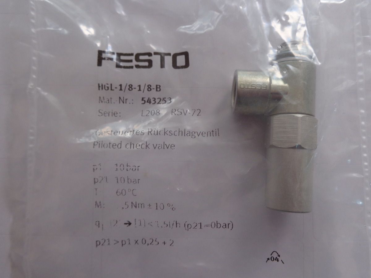 Válvula de Retenção Desbloqueável HGL-1/8-B - Festo - Engenorma