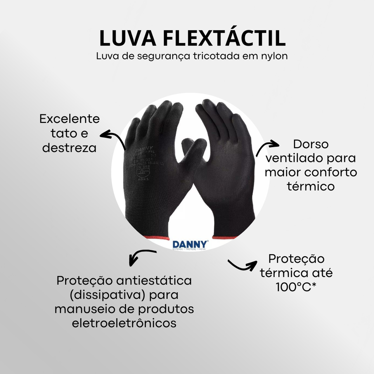Luva Flextactil Preta - Danny - Engenorma