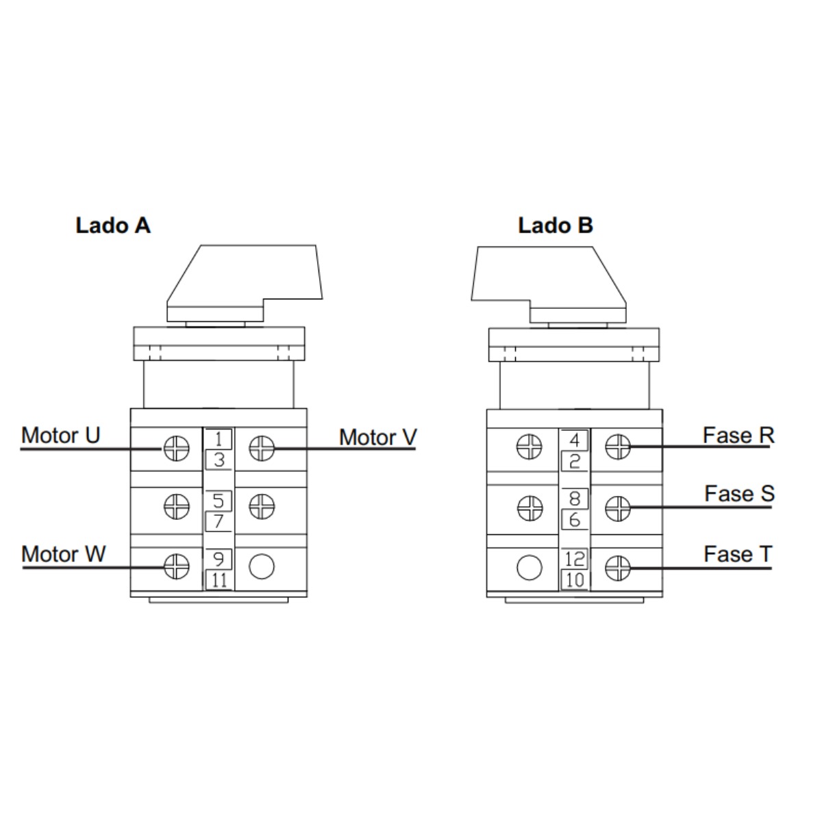 Chave Reversora Trifásica 20a LW-26R-20 - liga desliga - Engenorma