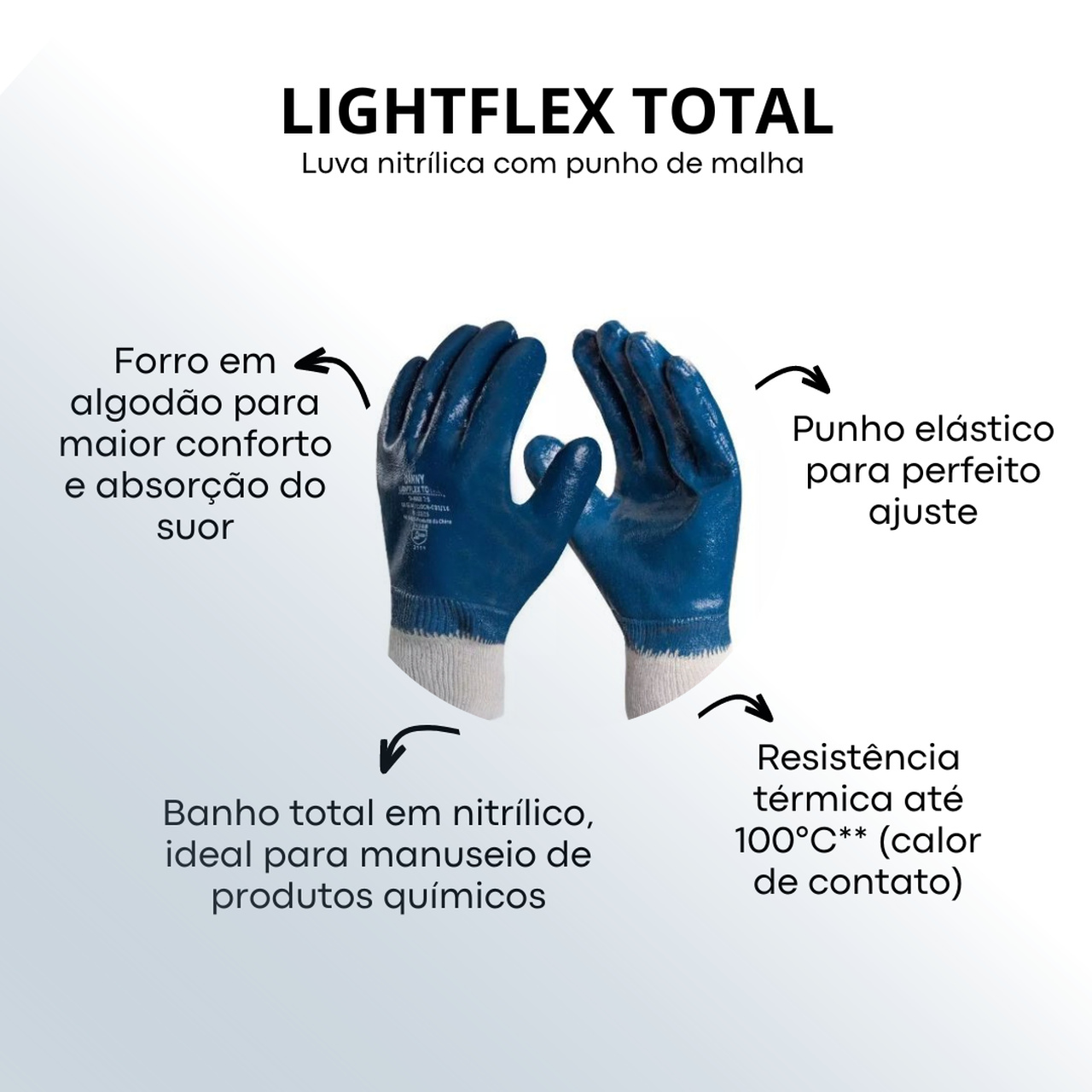 Luva nitrílica com punho de malha Lightflex Total DANNY - Engenorma