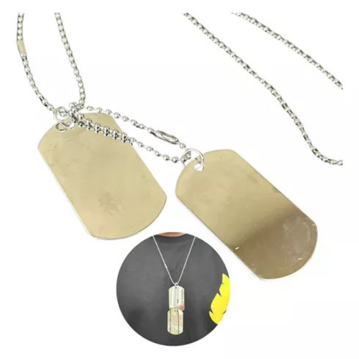 Corrente Exército Dog Tag Aço Militar Prateado Placa Lisa - Bicudos Store