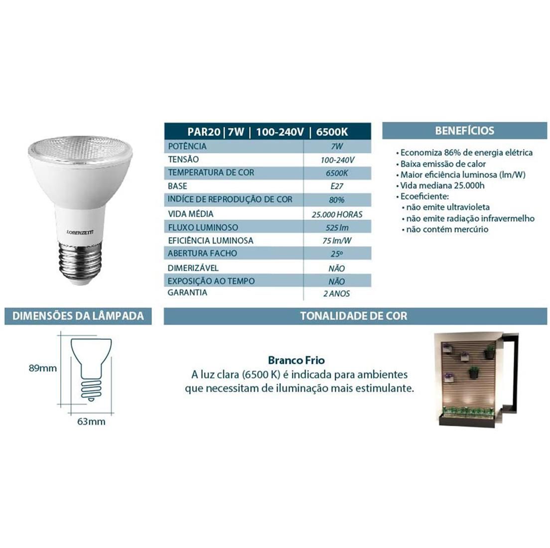 Lâmpada Par 20 Led 7w Branca 6500k Bivolt Lorenzetti - Suavi Materiais ...