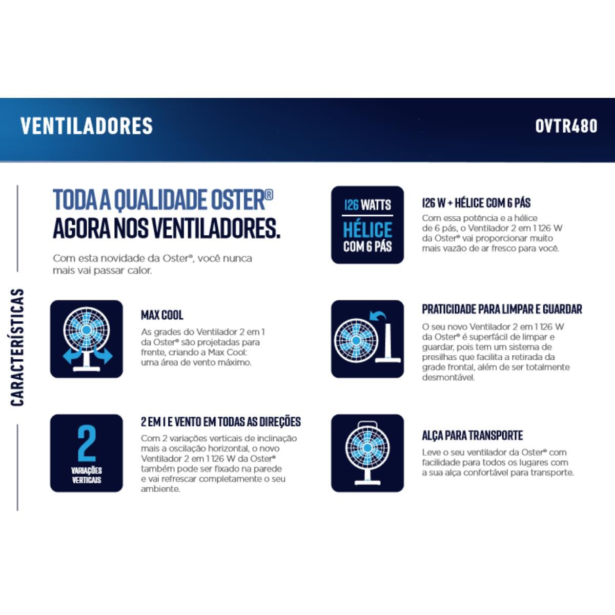 Ventilador de Bancada Oster Super Breeze Preto 220V OVTR480 - Suavi ...