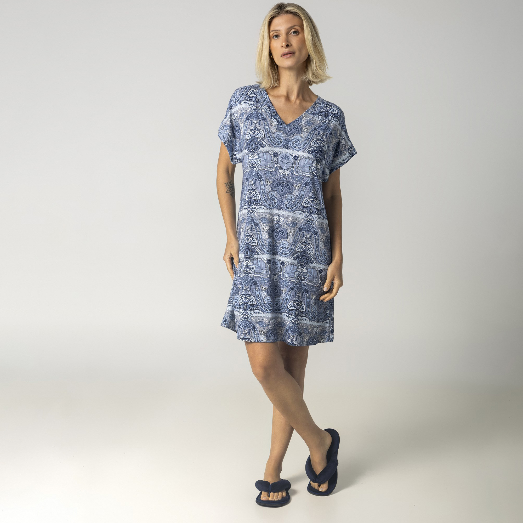 Camisão Feminino Curto Azul Paisley - Inspirate Atacado