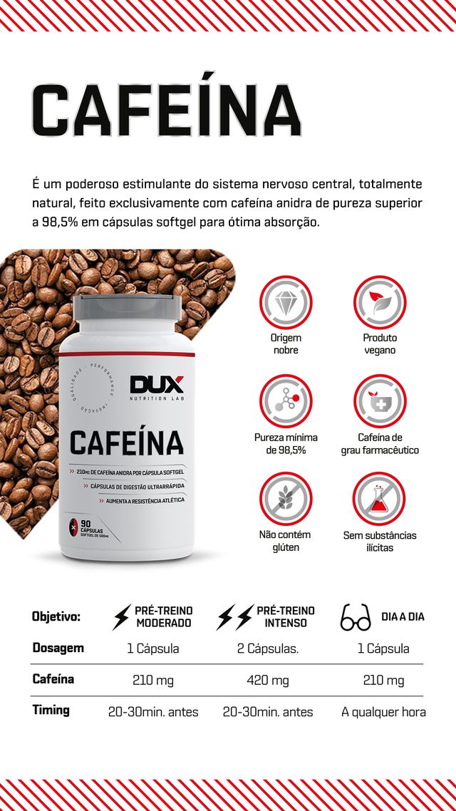 Cafeína Dux 90 caps 200mg por cápsula - Betta Suplementos