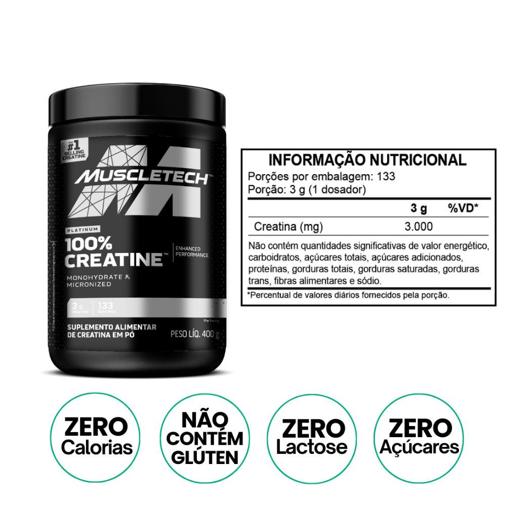 Creatina Muscletech 400g - Platinum 100% Creatine - Betta Suplementos