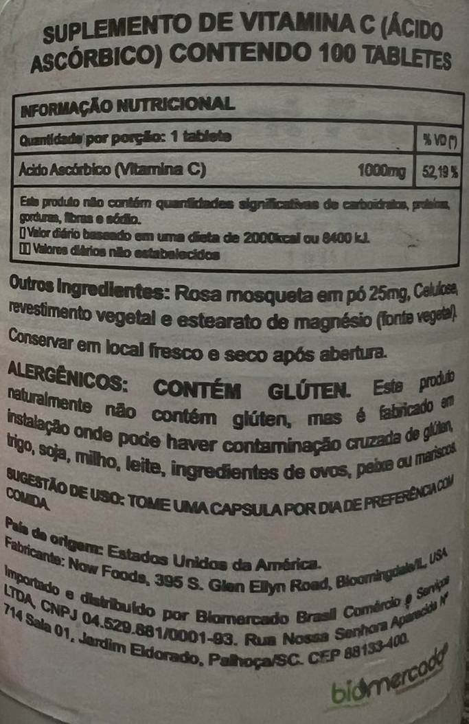 Vitamina C-1000 (100tabs) - Now Foods - Spartacus Importados
