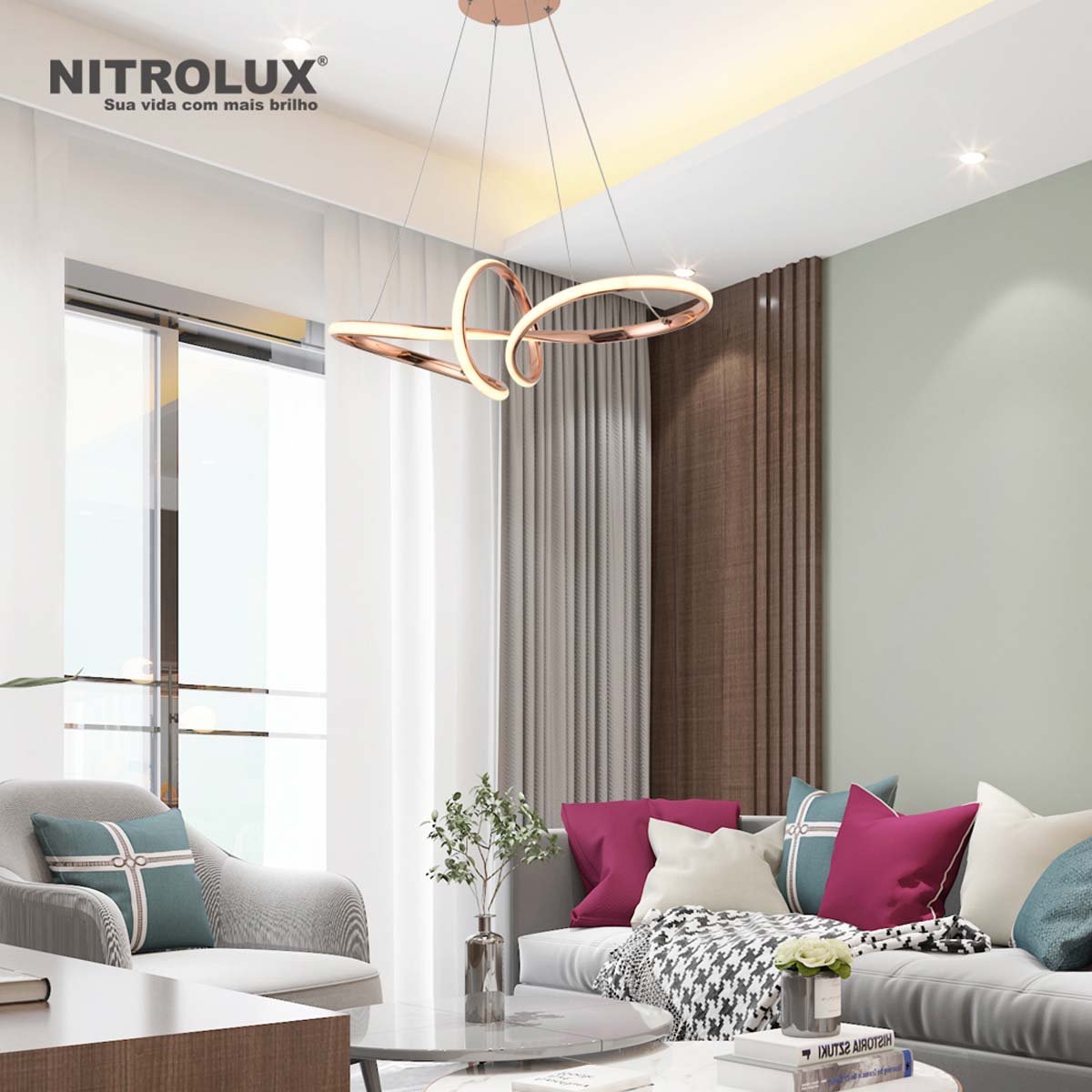 Pendente LED 3 Em 1 Bivolt 35W LP01R Rosê - Nitrolux - Oca Pisos e Revestimentos